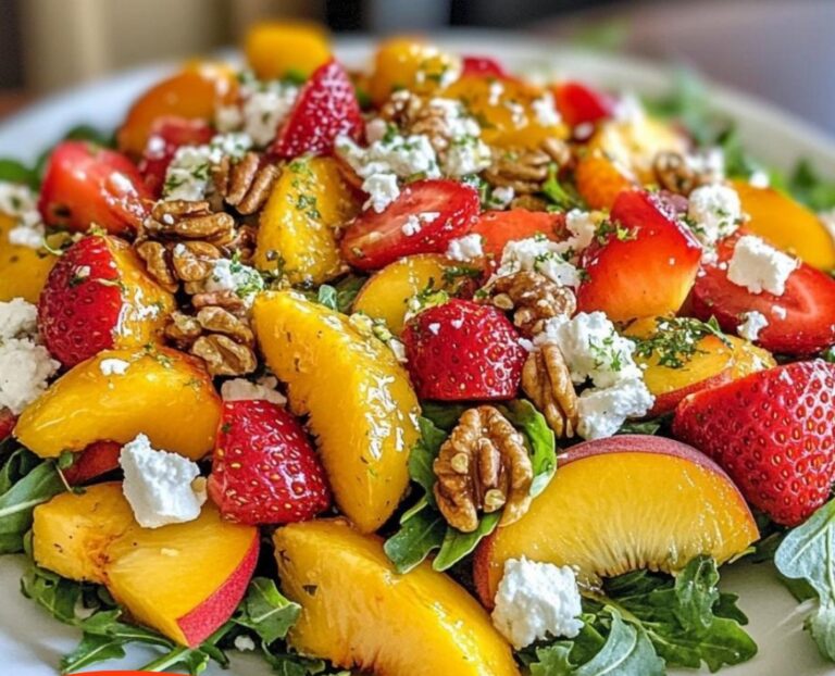 Erdbeer-Pfirsich-Salat mit Honig-Zitronen-Vinaigrette – Fruchtig ...