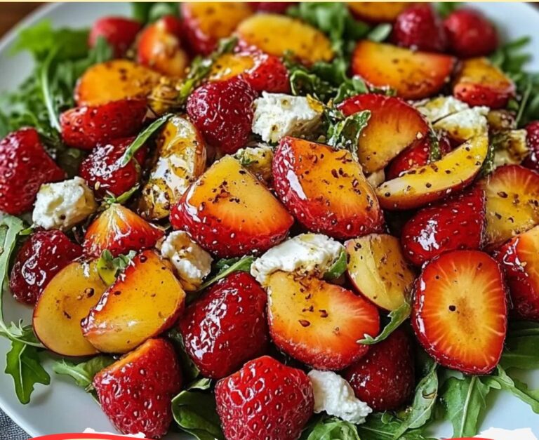 🍓 Sommerlicher Erdbeer-Pfirsich-Salat mit Honig-Zitronen-Vinaigrette ...